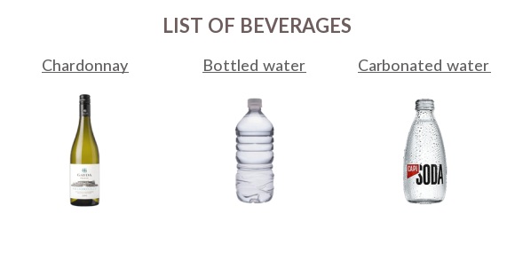 Beverages full list (85+) with names, photos and nutrition info